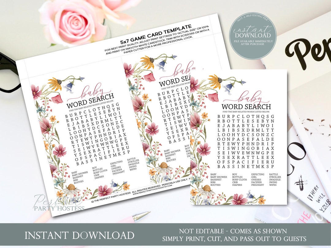 Baby Shower Word Search Game, Baby Shower Games, Baby Word Search, Word ...