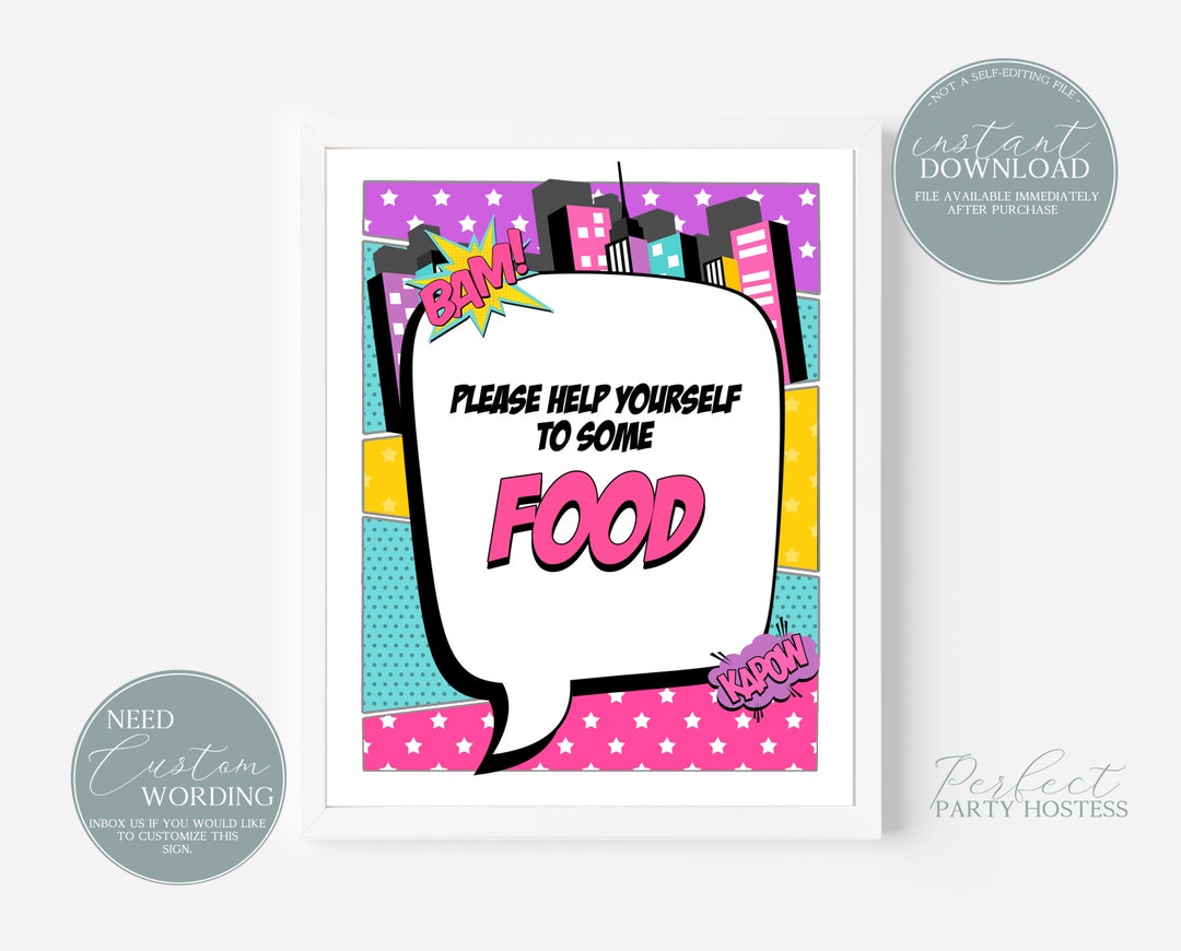 Food Table Sign Birthday Superhero Table Sign Printable Food Sign ...
