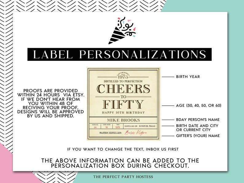 Birthday Whiskey Label, Custom Bourbon Whiskey Label, 30th 40th 50th ...