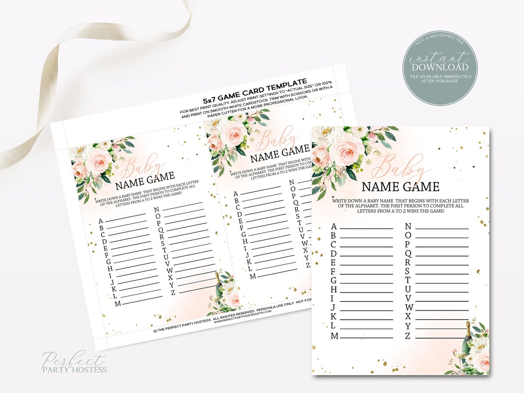 Floral Baby Shower Baby Name Game, Baby Shower Games, Baby Name Game ...
