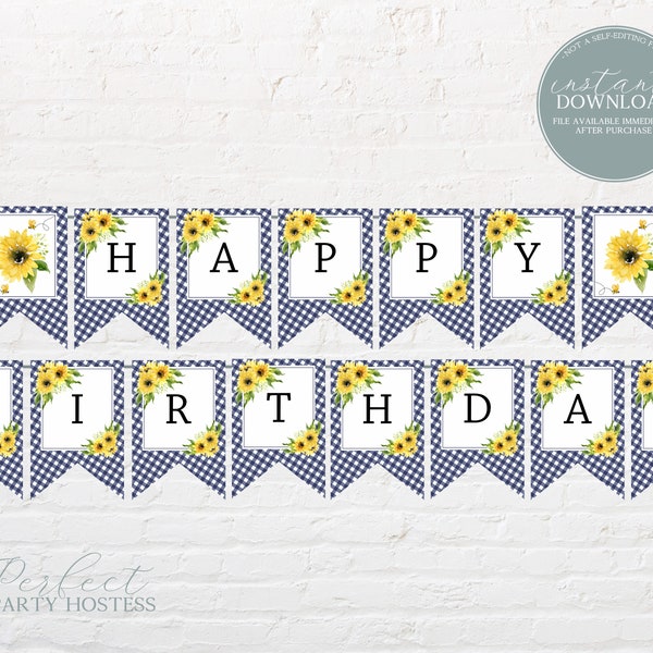 Printable Sunflower Happy Birthday Banner - Etsy