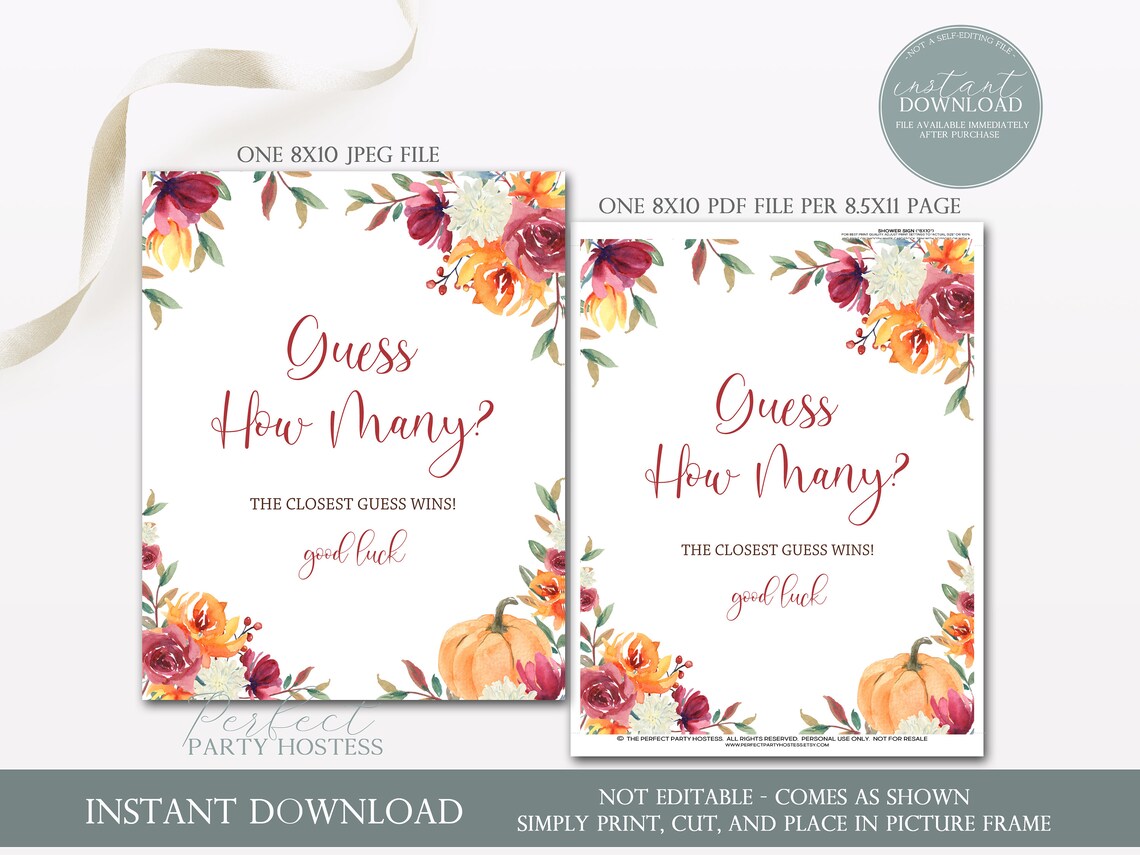 Guess How Many Sign and Cards Guess How Many How Many Bridal Shower ...