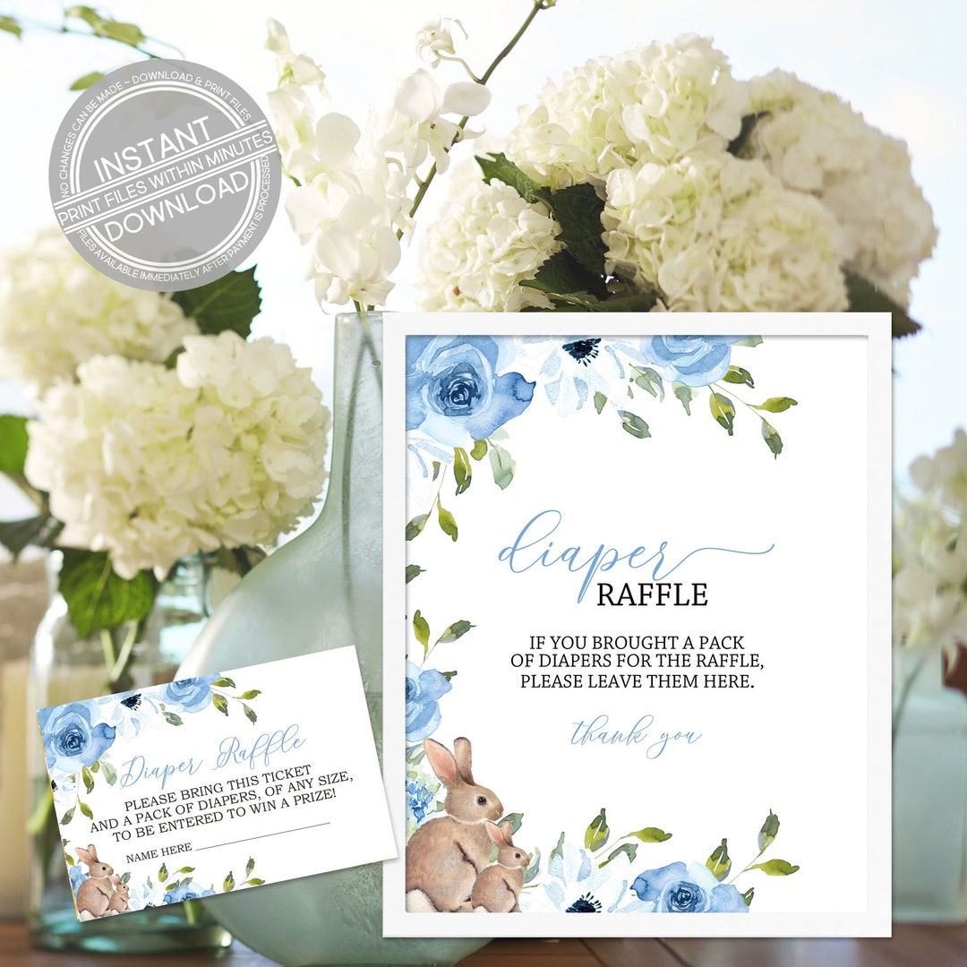 Bunny Diaper Raffle Tickets & Sign, Diaper Raffle Tickets, Bunny Rabbit ...