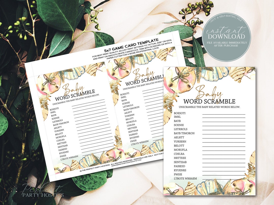 Baby Shower Word Scramble Game, Word Scramble, Printable Games, Instant ...