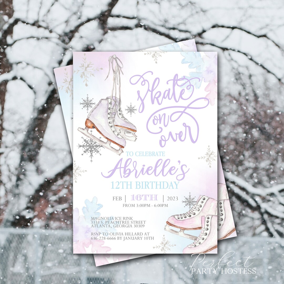 Watercolor Ice Skating Invitation Ice Skating Birthday Invitation ...