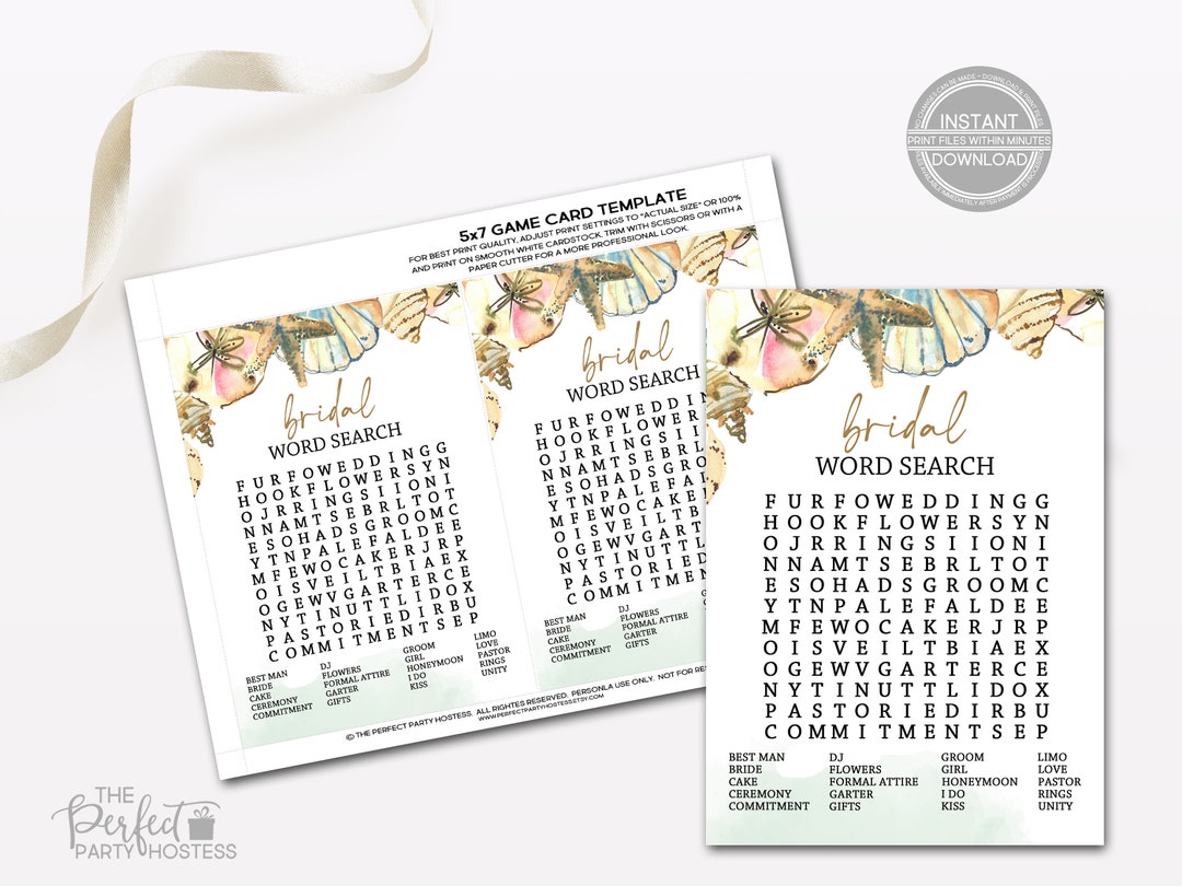 Wedding Word Search Game, Bridal Shower Word Search Game, Printable ...
