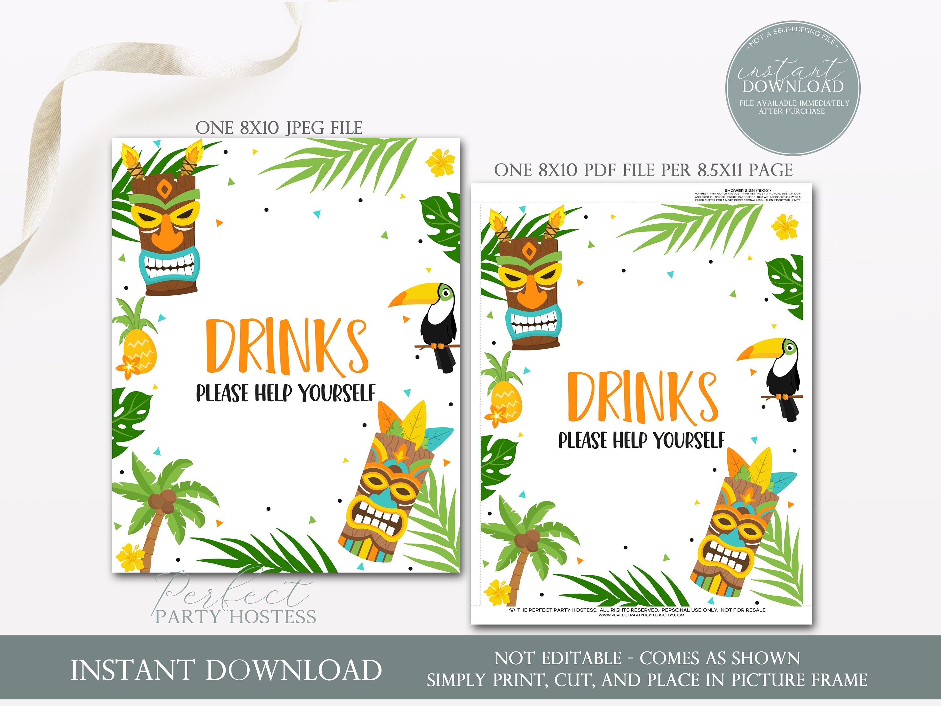 Drink Table Sign Printable, Luau Party Table Signs, Tropical Birthday ...