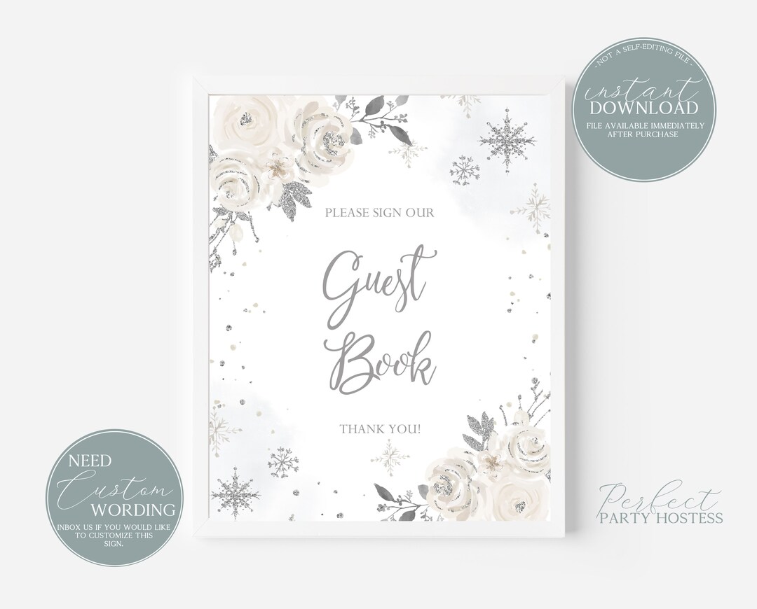 Snowflake Guest Book Sign Printable Snowflake Guest Book Sign Guest ...