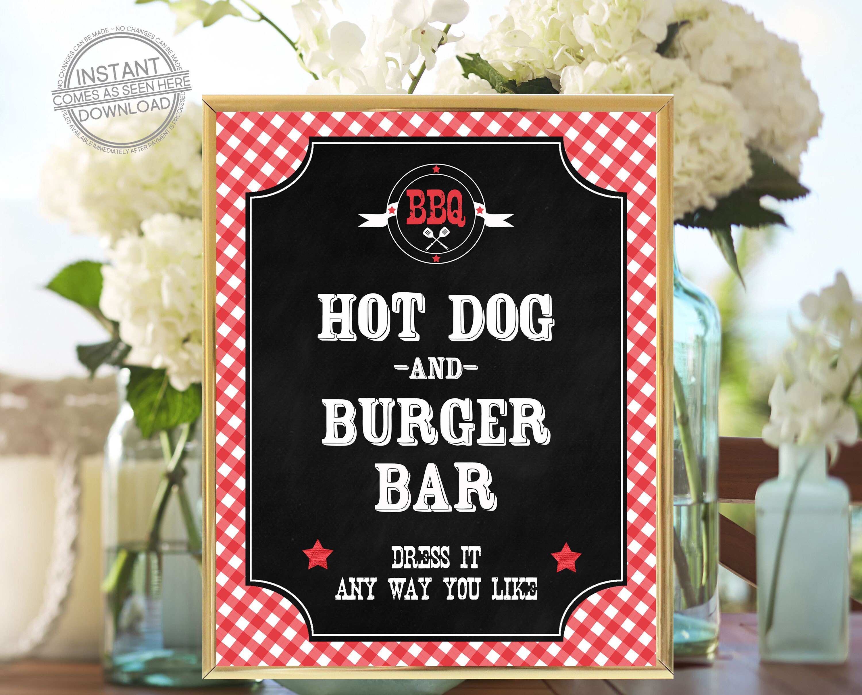 BBQ Hot Dog and Burger Bar Sign Hot Dog & Burger Bar Sign Printable BBQ ...