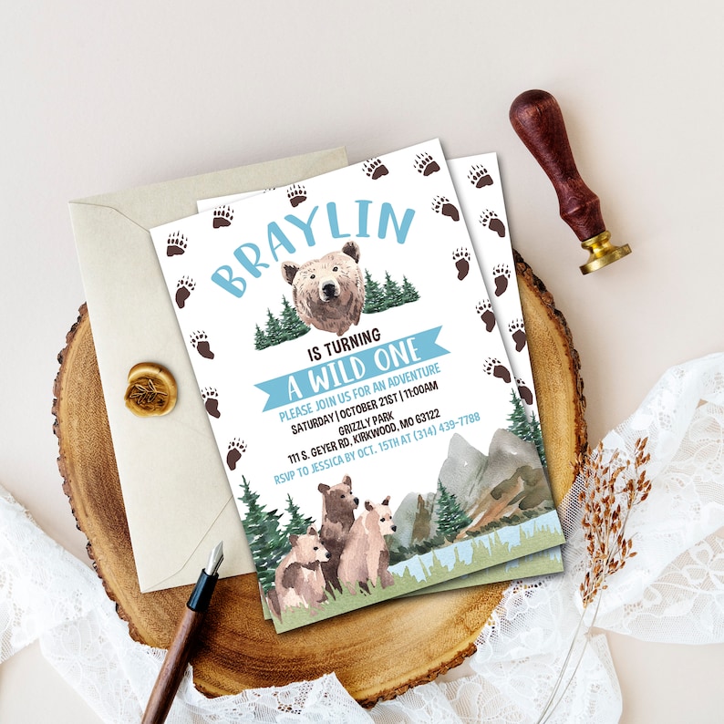 Trail Mix Bar Sign, Bear Party Printable Bear Wild One Birthday Party ...
