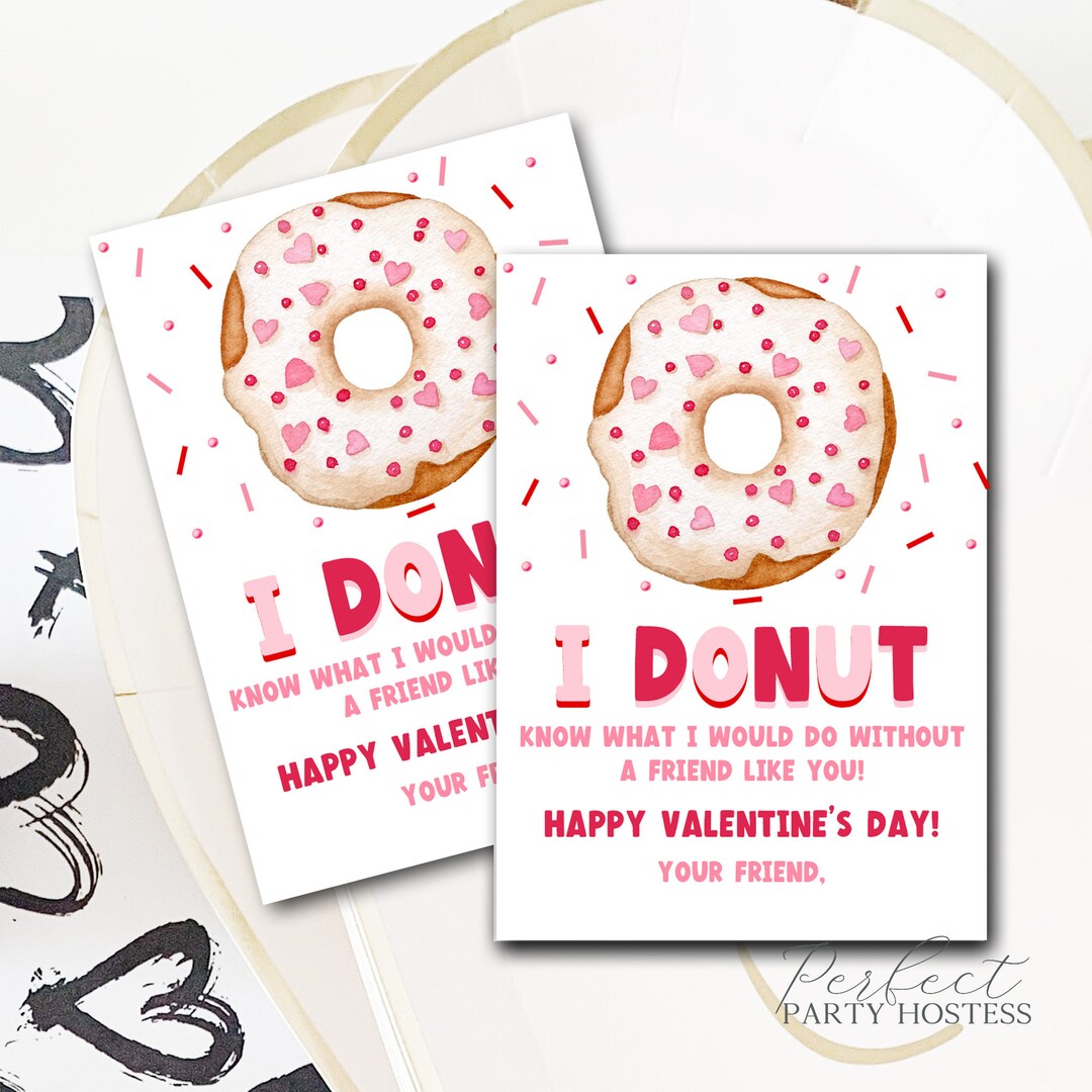 Donut Valentine's Day Card, Donut Treat Tags, Wheelie, Printable Kids ...