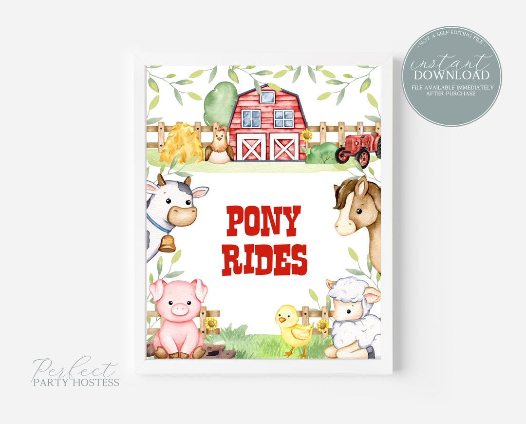 Pony Rides Birthday Party Sign, Boy Birthday Party, Barnyard Animals ...
