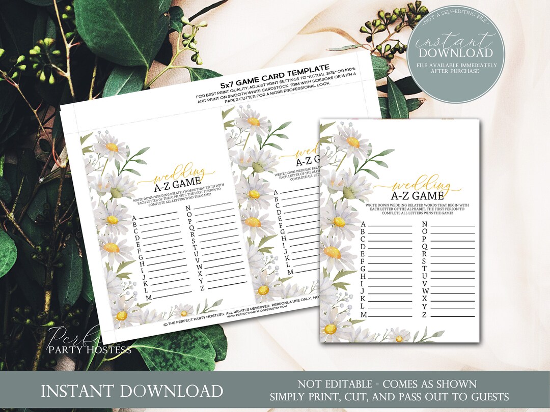A to Z Game, Bridal Shower Alphabet Game, Wedding ABC Game, Bridal ...