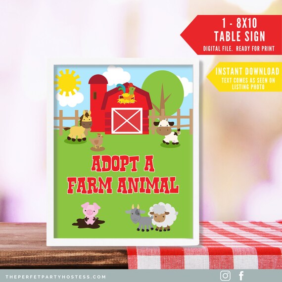 Adopt A Farm Animal Birthday Party Sign Adopt an Animal Sign - Etsy