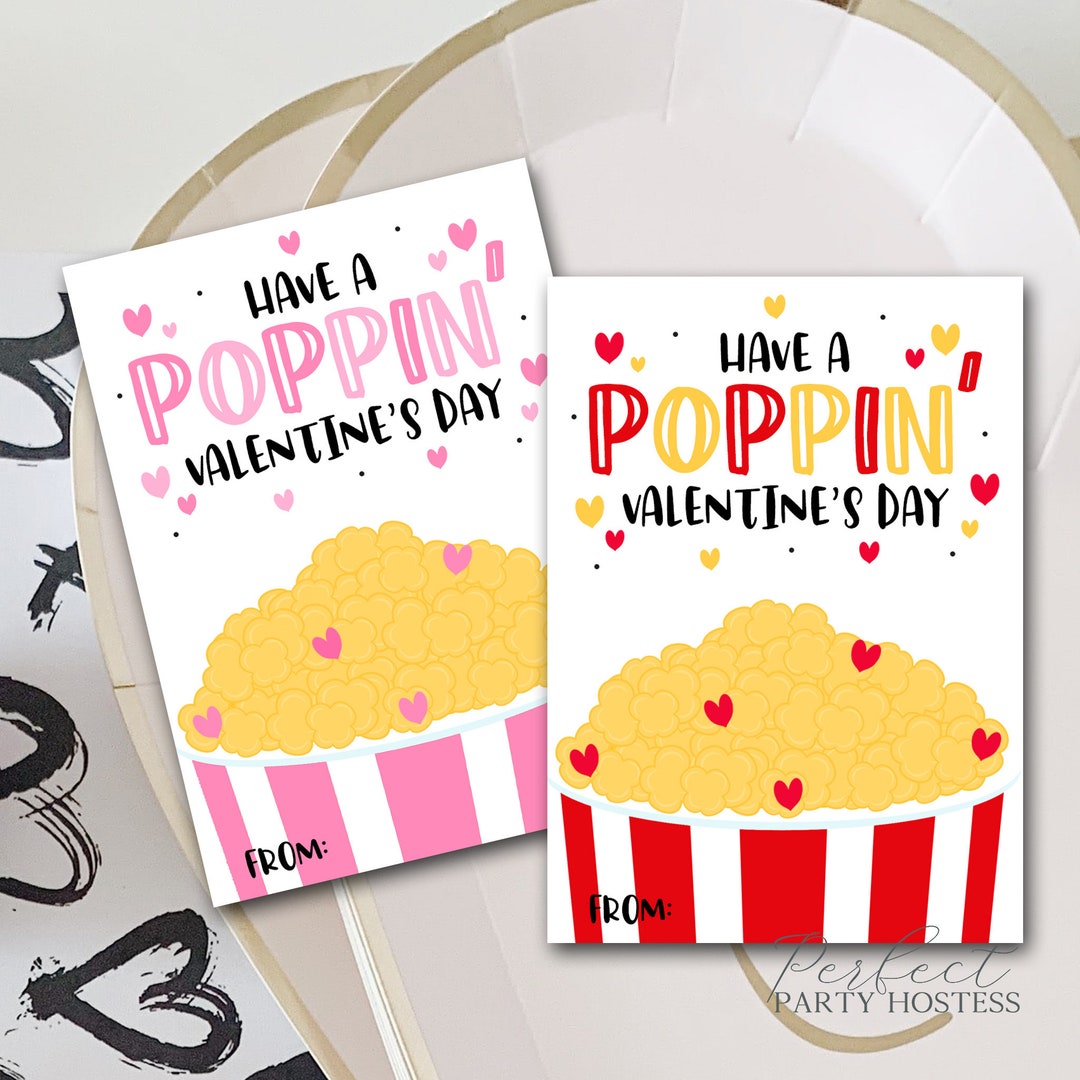 Popcorn Valentine's Day Card, Printable Valentine's Day Treat Tag ...