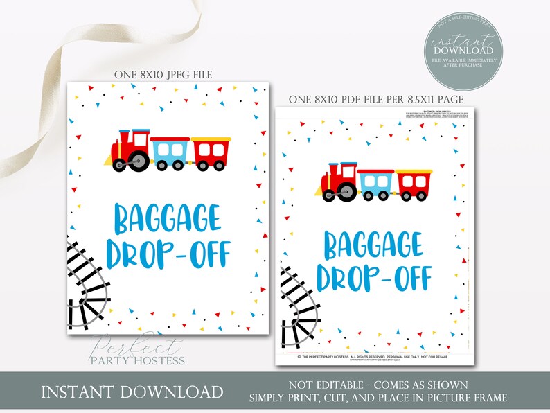 Baggage Drop-off Table Sign Train Birthday Signs Gift Table Sign ...