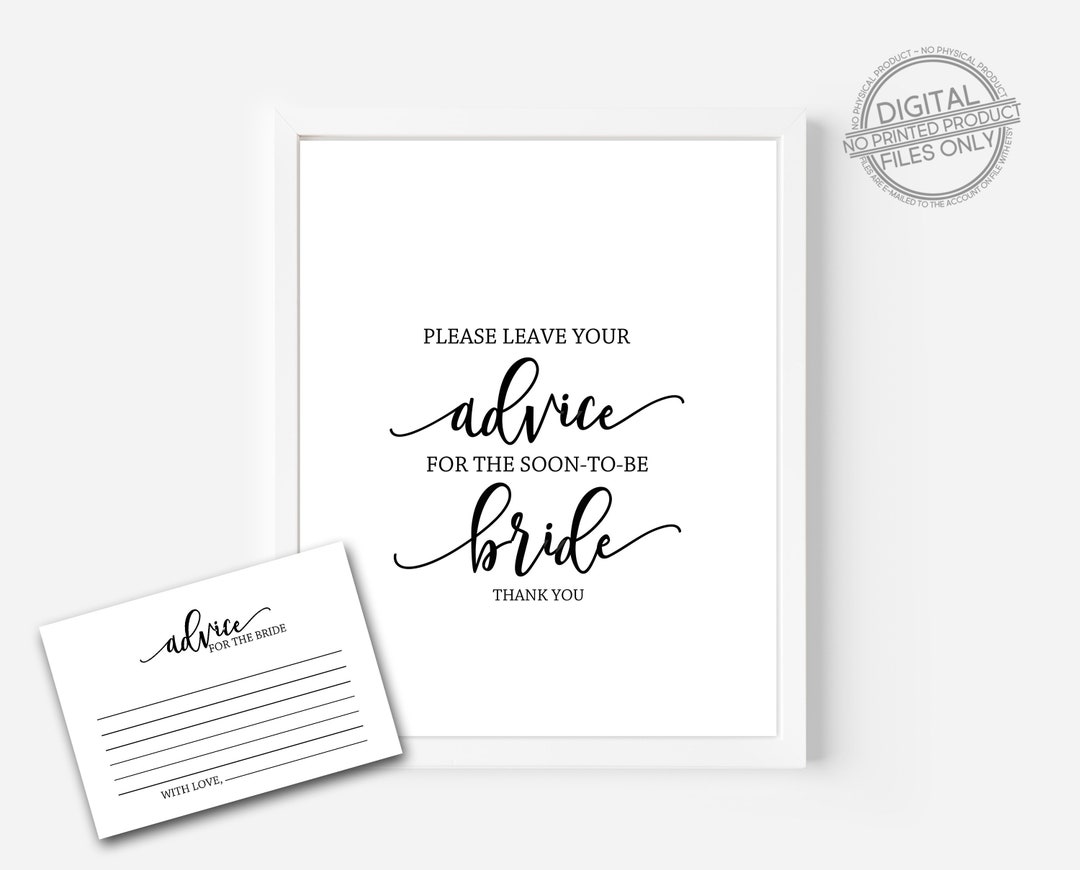 Advice for the Bride Sign and Cards, Advice for the Bride, Minimalist ...