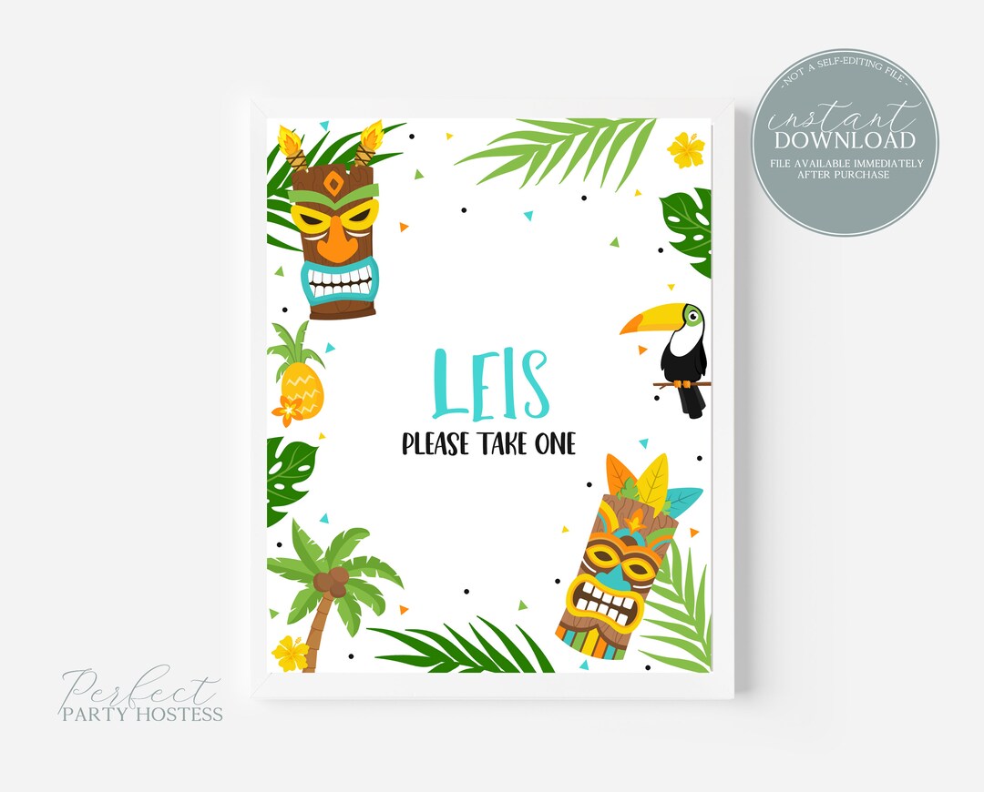 Leis Party Favor Table Sign, Luau Birthday Party Boy, Tropical Birthday ...