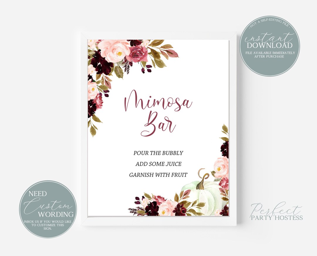 Pumpkin Mimosa Bar Sign, Mimosa Bar Sign, Mimosa Bar Printable, Mimosa ...