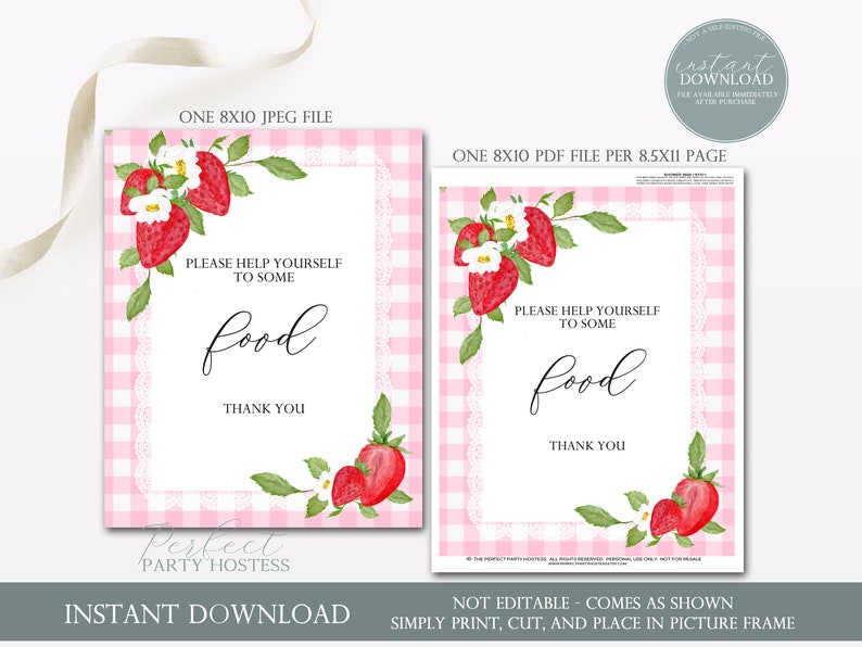 Berry Sweet Birthday Party Food Sign Strawberry Party Food Sign Food ...