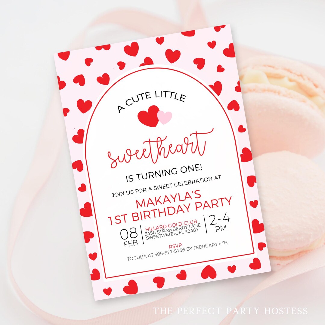 Our Little Sweetheart is Turning One, Pink and Red Hearts Birthday ...