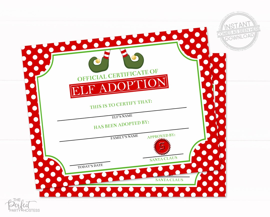 Printable Elf Adoption Certificate, Elf Adoption Certificate, New Elf ...