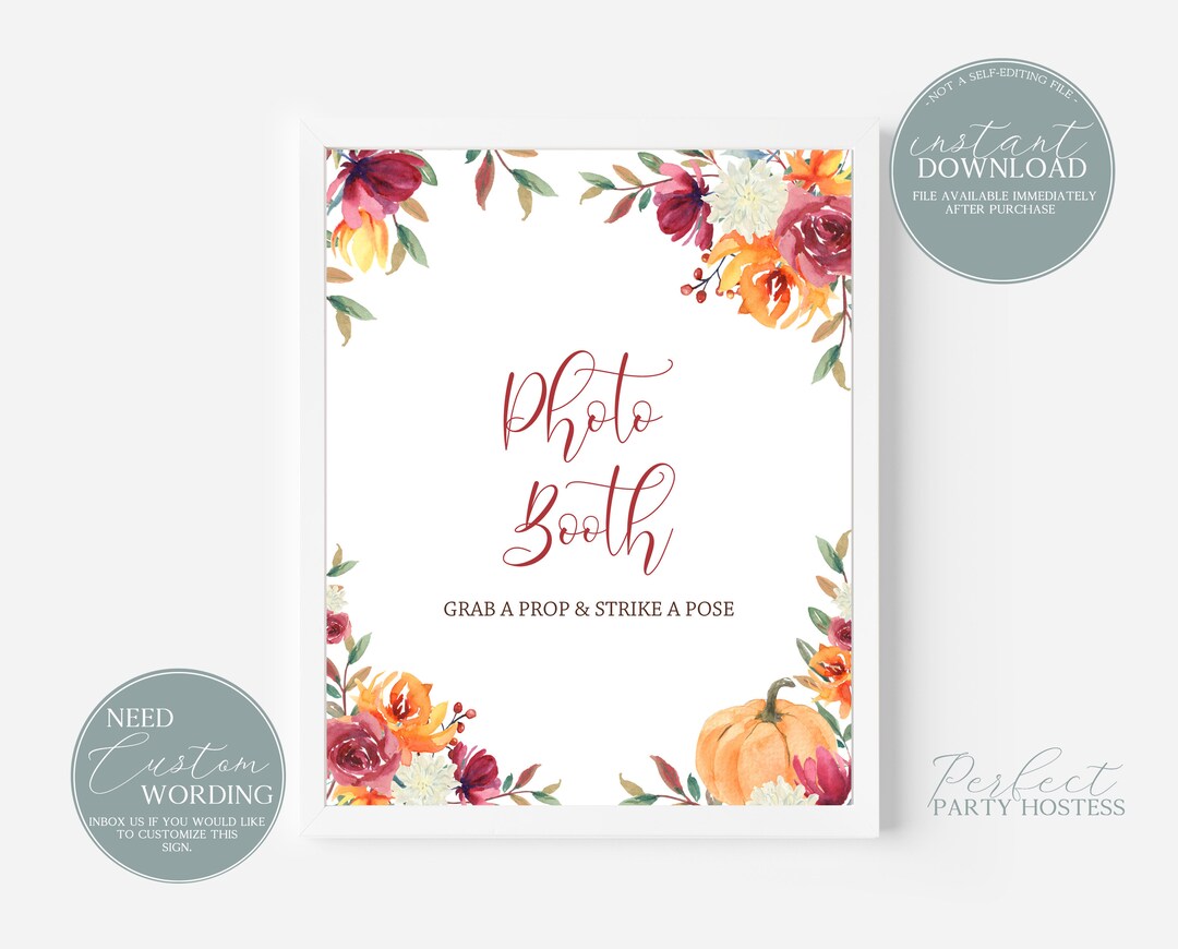 Photo Booth Sign, Fall Photo Booth Sign, Photo Booth Printable, Photo ...