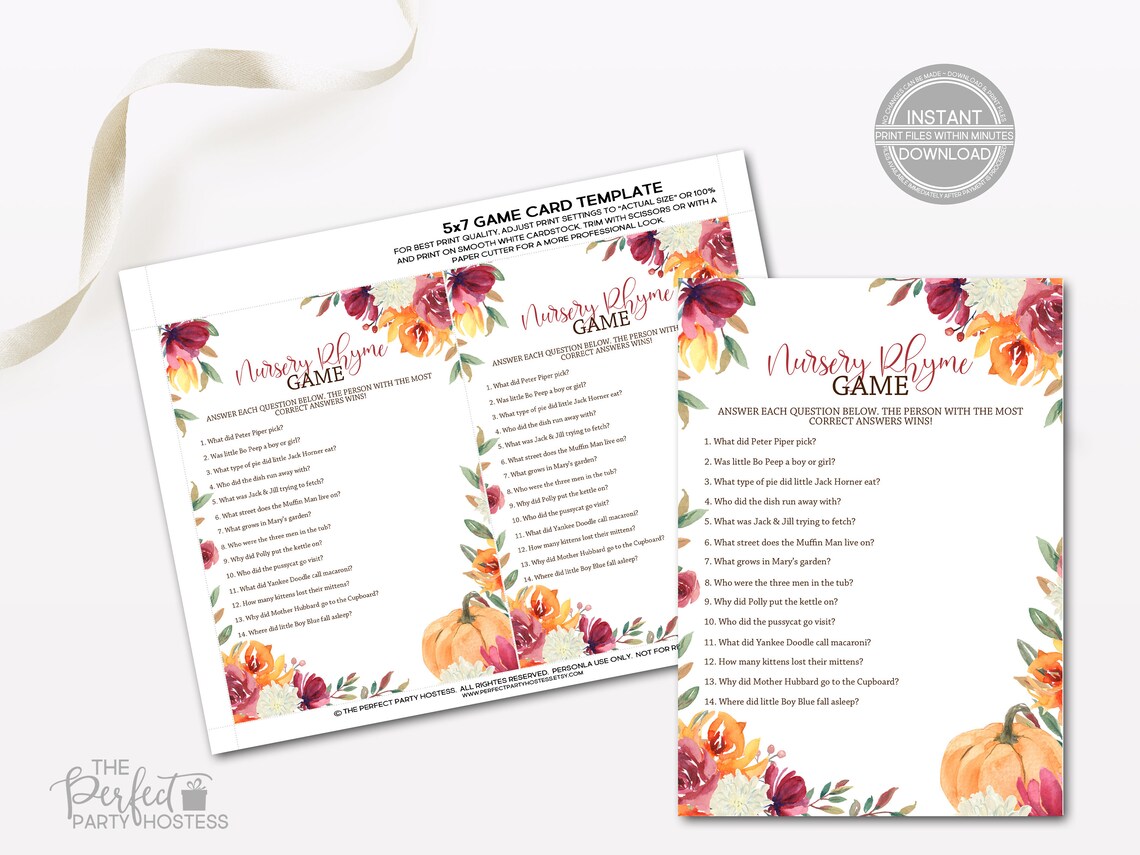 Baby Shower Nursery Rhyme Game Nursery Rhyme Quiz Nursery - Etsy