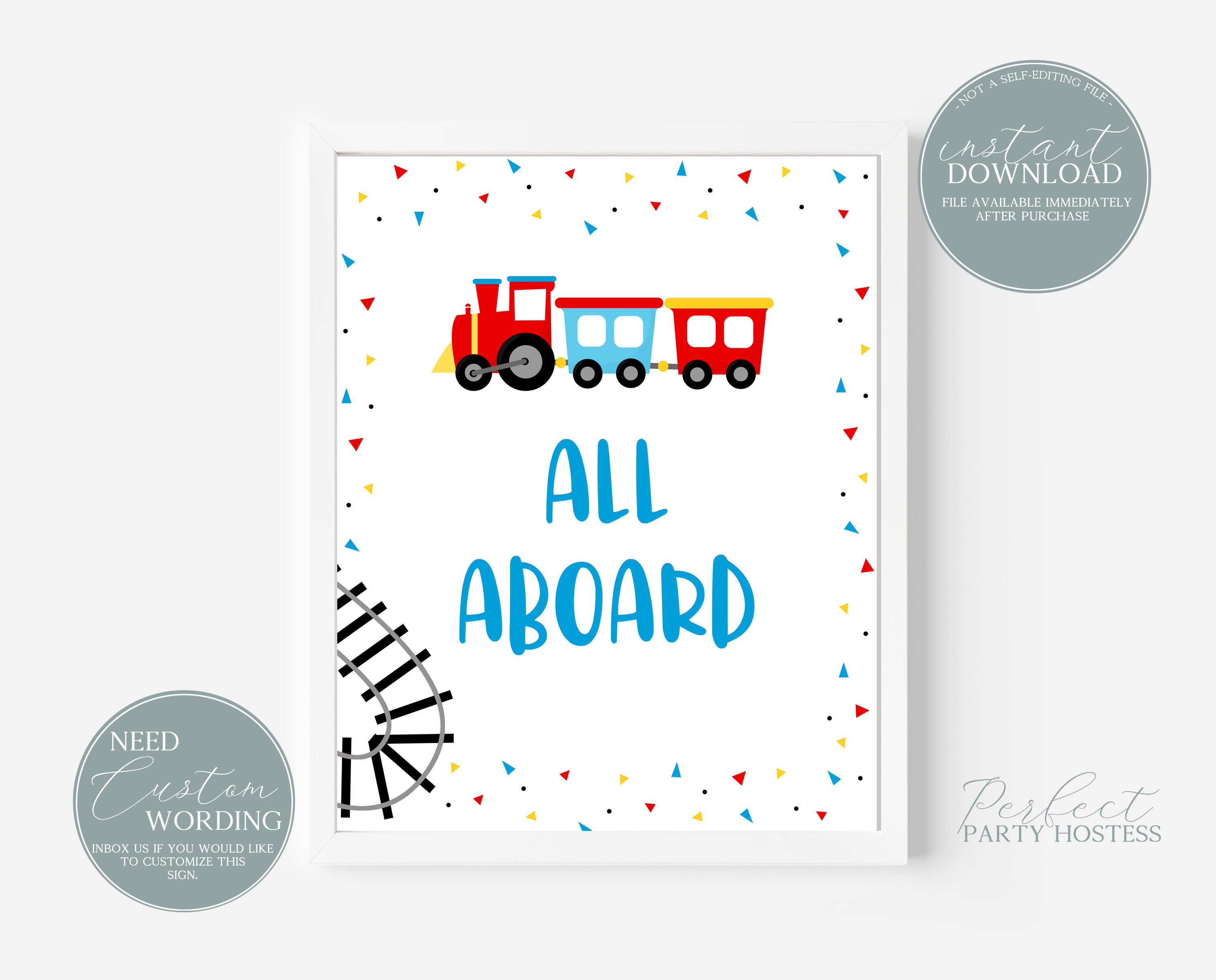 All Aboard Train Birthday Sign Printable Train Birthday Sign All Aboard ...