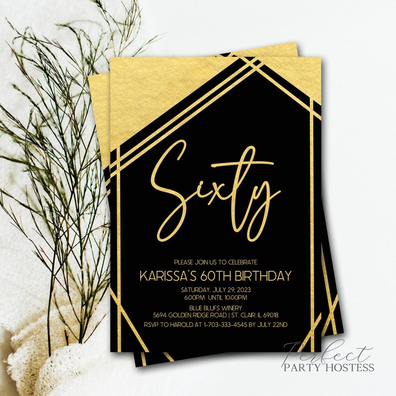 60th Birthday Party Invitation, All Black Affair, Sit Down Dinner ...