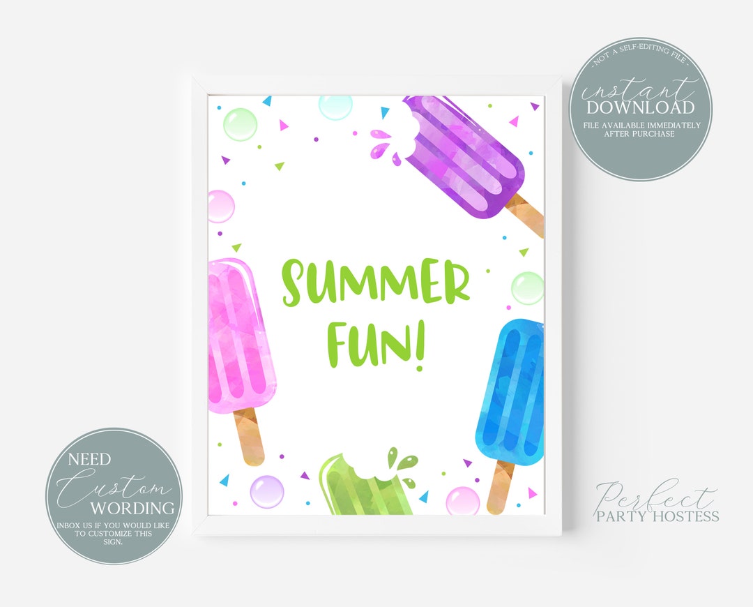 Popsicle Party Sign Summer Fun Birthday Party Sign Printable Popsicle ...
