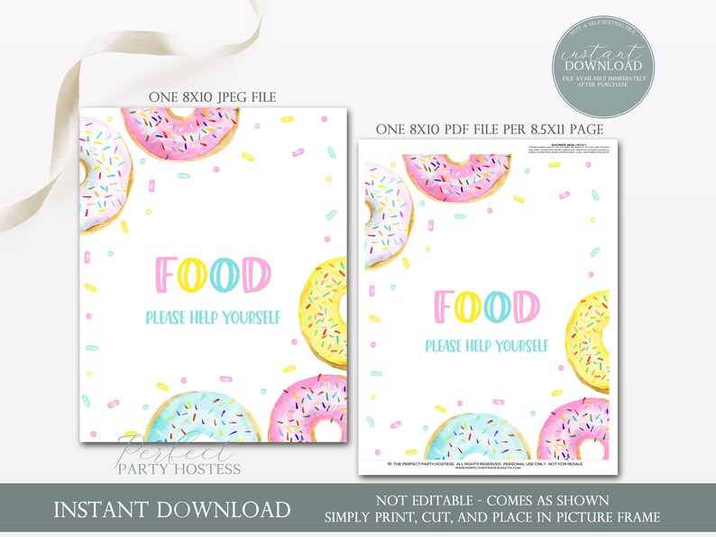 Birthday Food Table Sign, Donut Birthday Party Decor, Printable Food ...