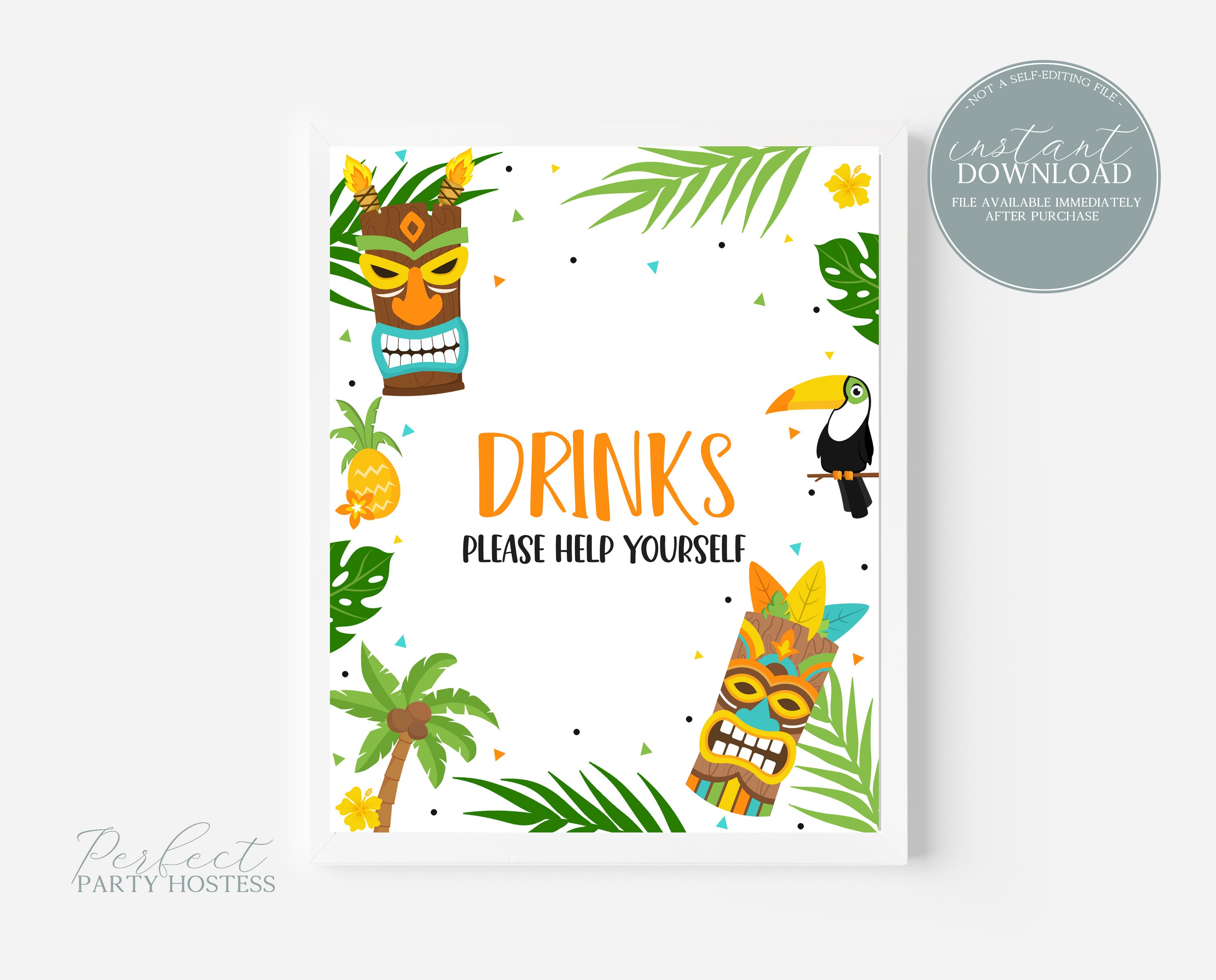 Drink Table Sign Printable, Luau Party Table Signs, Tropical Birthday ...