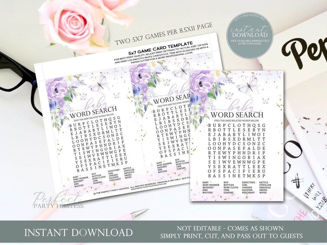 Baby Shower Word Search Game, Baby Shower Games, Baby Word Search, Word ...