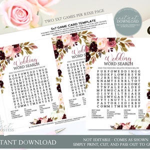 Wedding Word Search Game, Bridal Shower Word Search Game, Printable ...