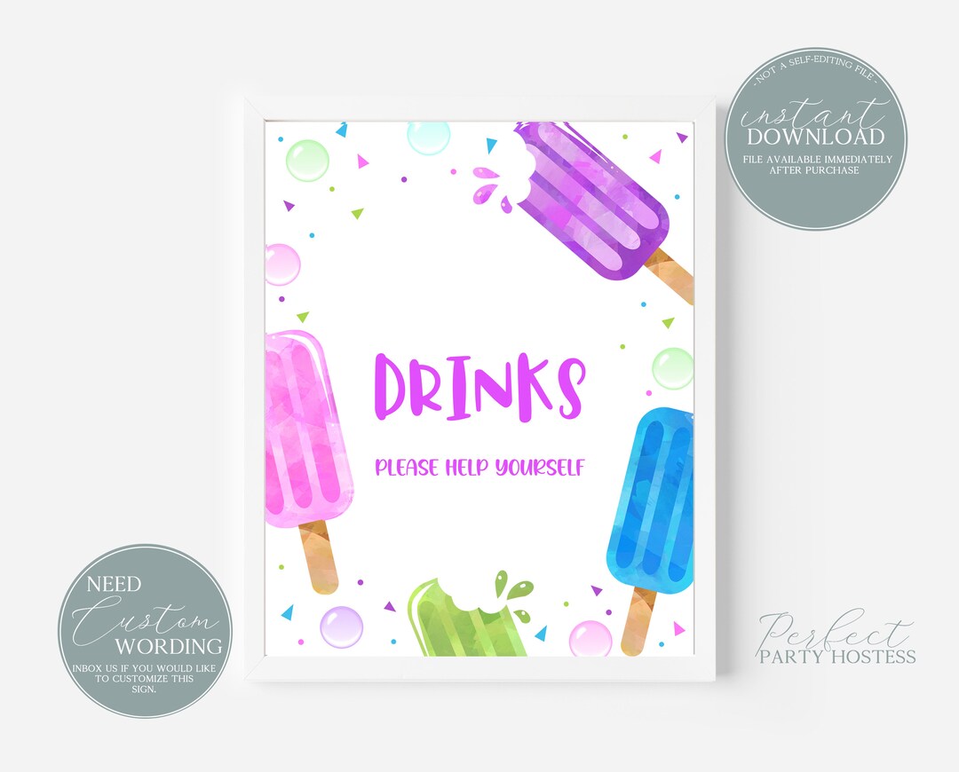 Popsicle Drink Sign Printable Drink Table Sign Printable Drinks Table ...