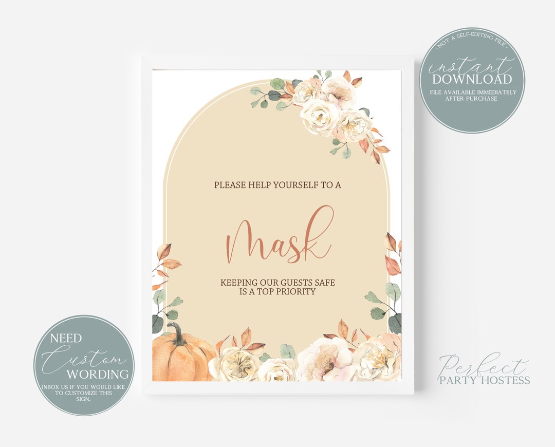 Printable Face Mask Sign Face Mask Baby Shower Sign Wear a Mask Sign ...