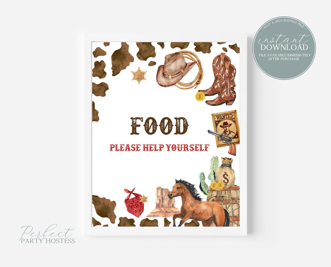 1st Rodeo Birthday Food Table Sign, Cowboy Birthday Food Sign, Food ...