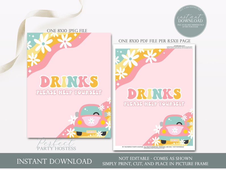 Groovy Drink Table Birthday Party Sign, Retro Birthday Party Sign Girl ...