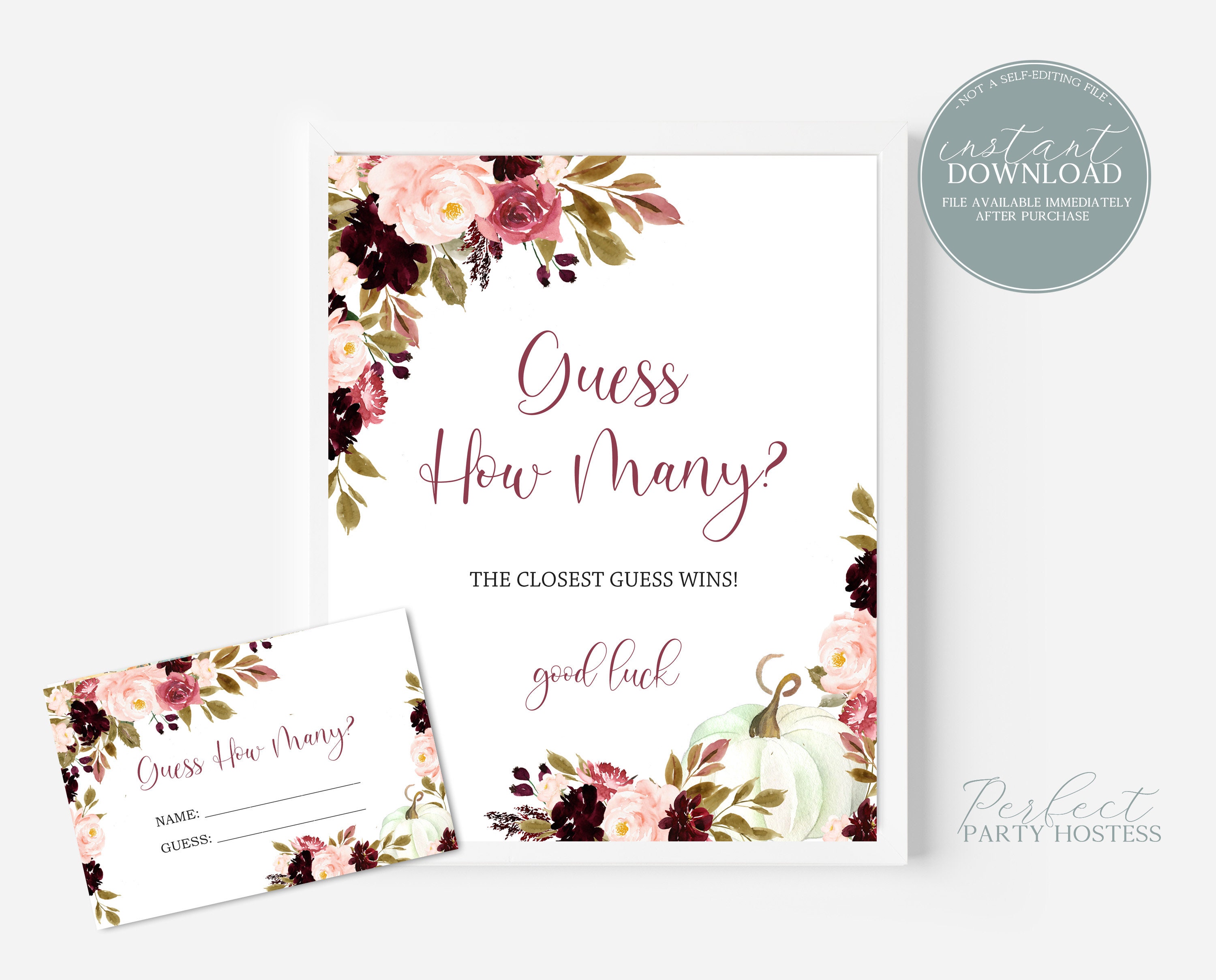 Guess How Many Sign and Cards Guess How Many How Many Bridal Shower ...