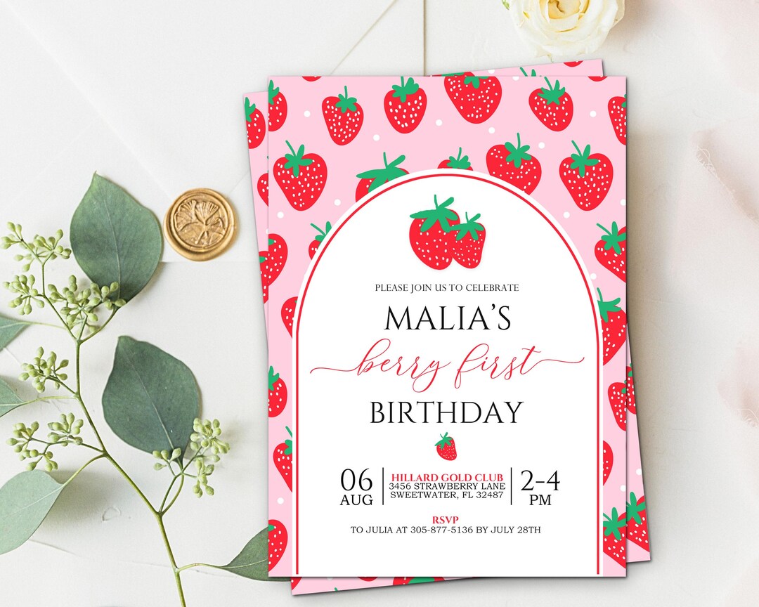 Berry First Birthday Invitation, Strawberry Sweet One, Berry 1st ...