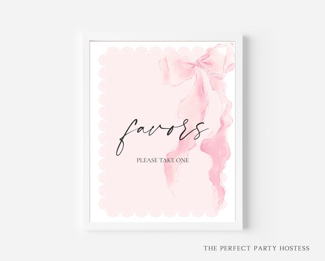 8X10 Pink Bow Favors Sign, Printable Favors Sign, Pink Bow Birthday ...