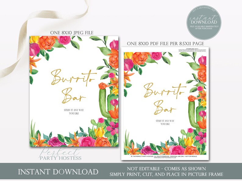 Burrito Bar Food Sign 8x10 Burrito Bar Printable Burrito Bar Sign Food ...