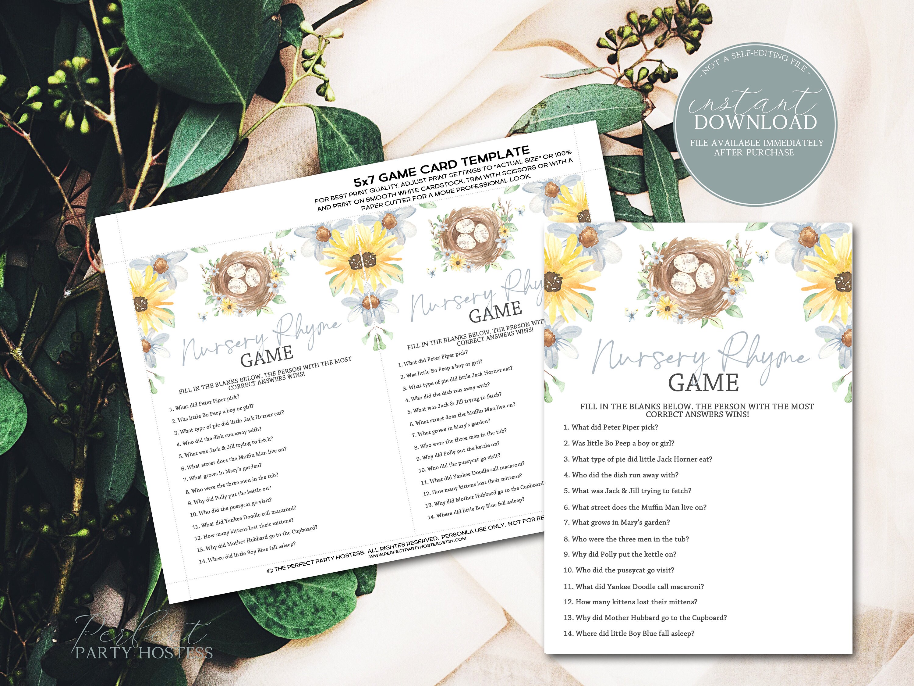 Baby Shower Nursery Rhyme Game, Nursery Rhyme Quiz, Printable Baby Game ...