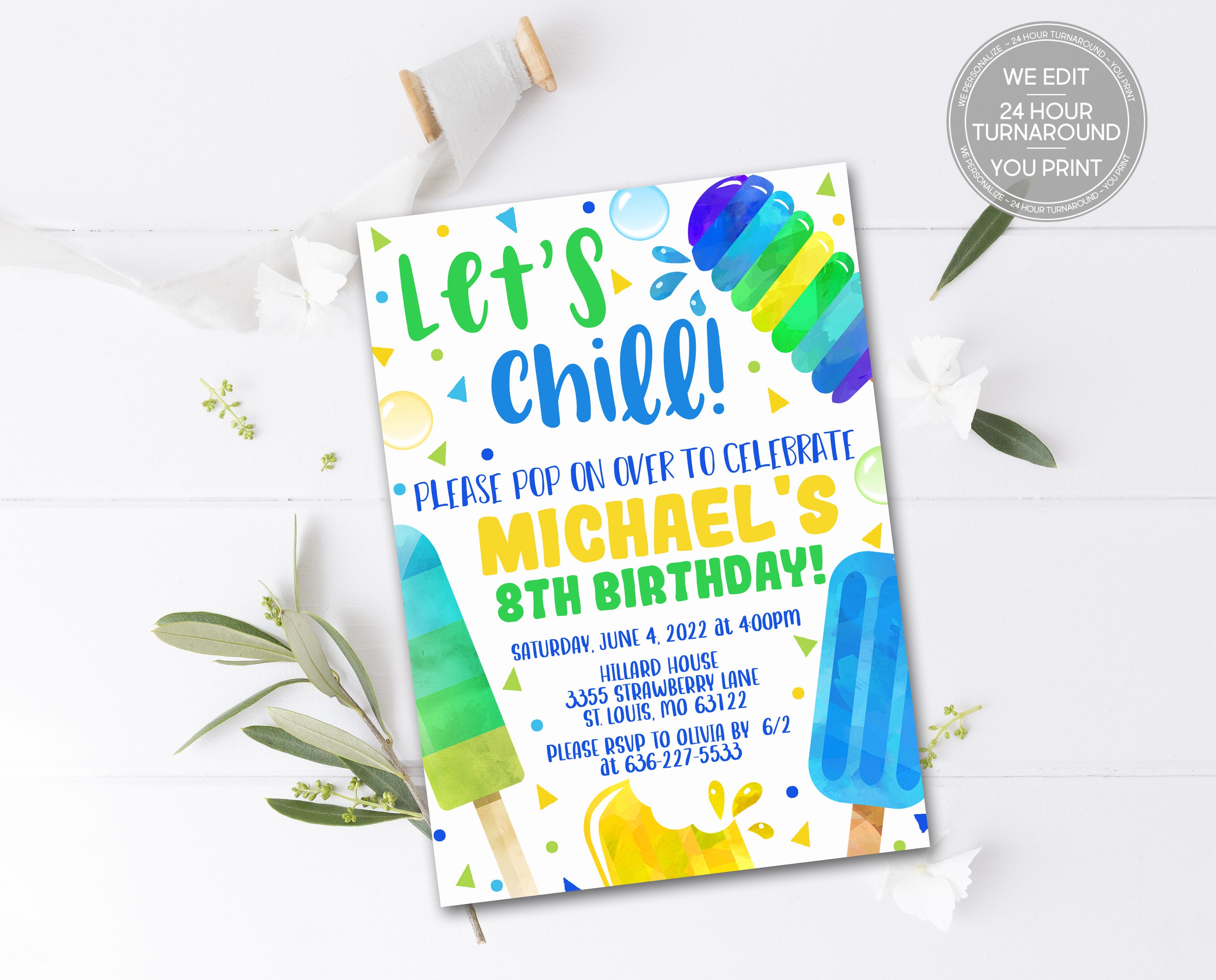 Popsicle Birthday Party Invitation Summer Birthday Popsicle - Etsy