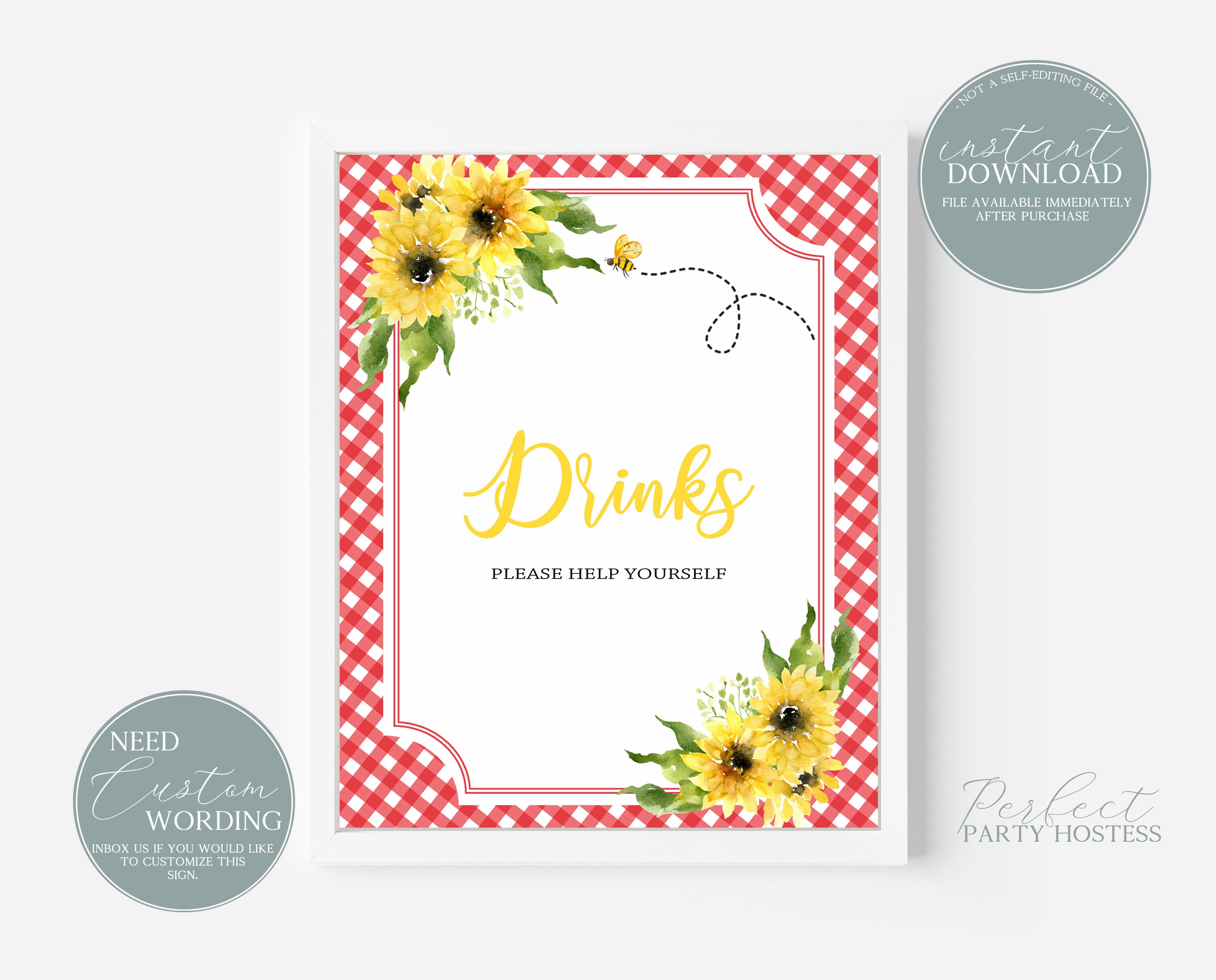 Sunflower Drink Sign Printable Drink Table Sign Printable Drinks Table ...