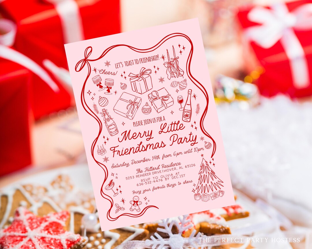 Friendsmas Christmas Party Invitation, Whimsical Christmas Party Invite ...