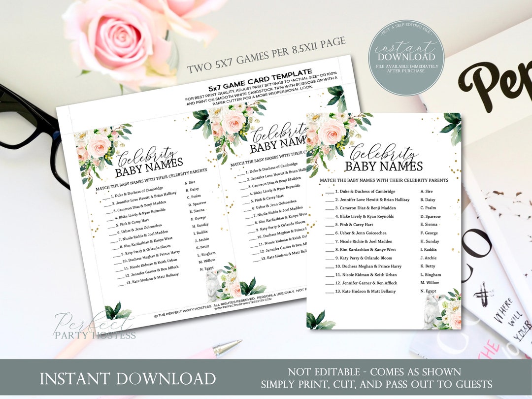 Celebrity Baby Name Game, Guess the Celebrity Baby Name, Printable ...