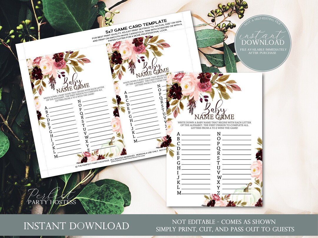 Baby Shower Baby Name Game, Baby Shower Games, Baby Name Game, Baby ...