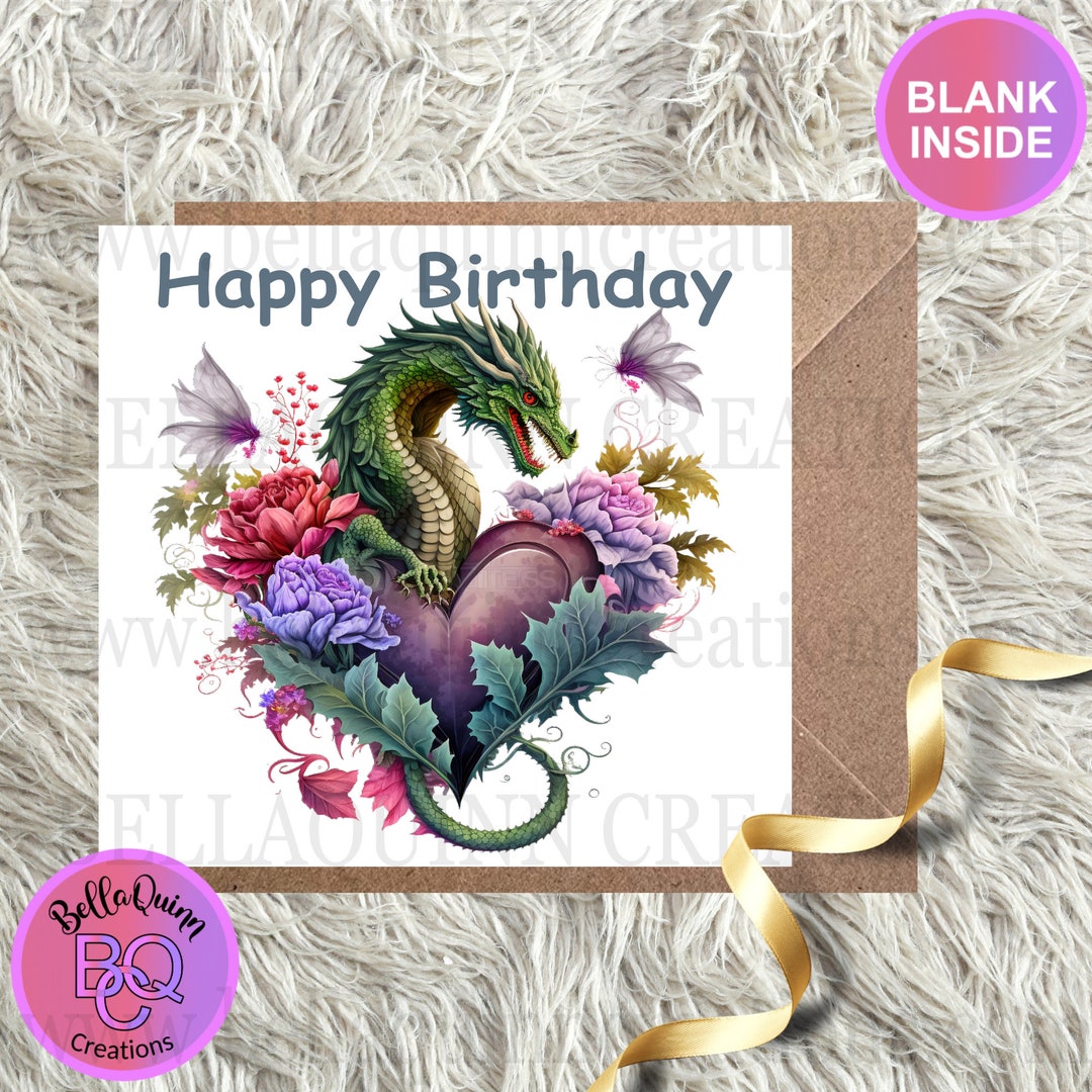 Dragon Birthday Card, Card for Her, Birthday Greeting Card, Birthday ...